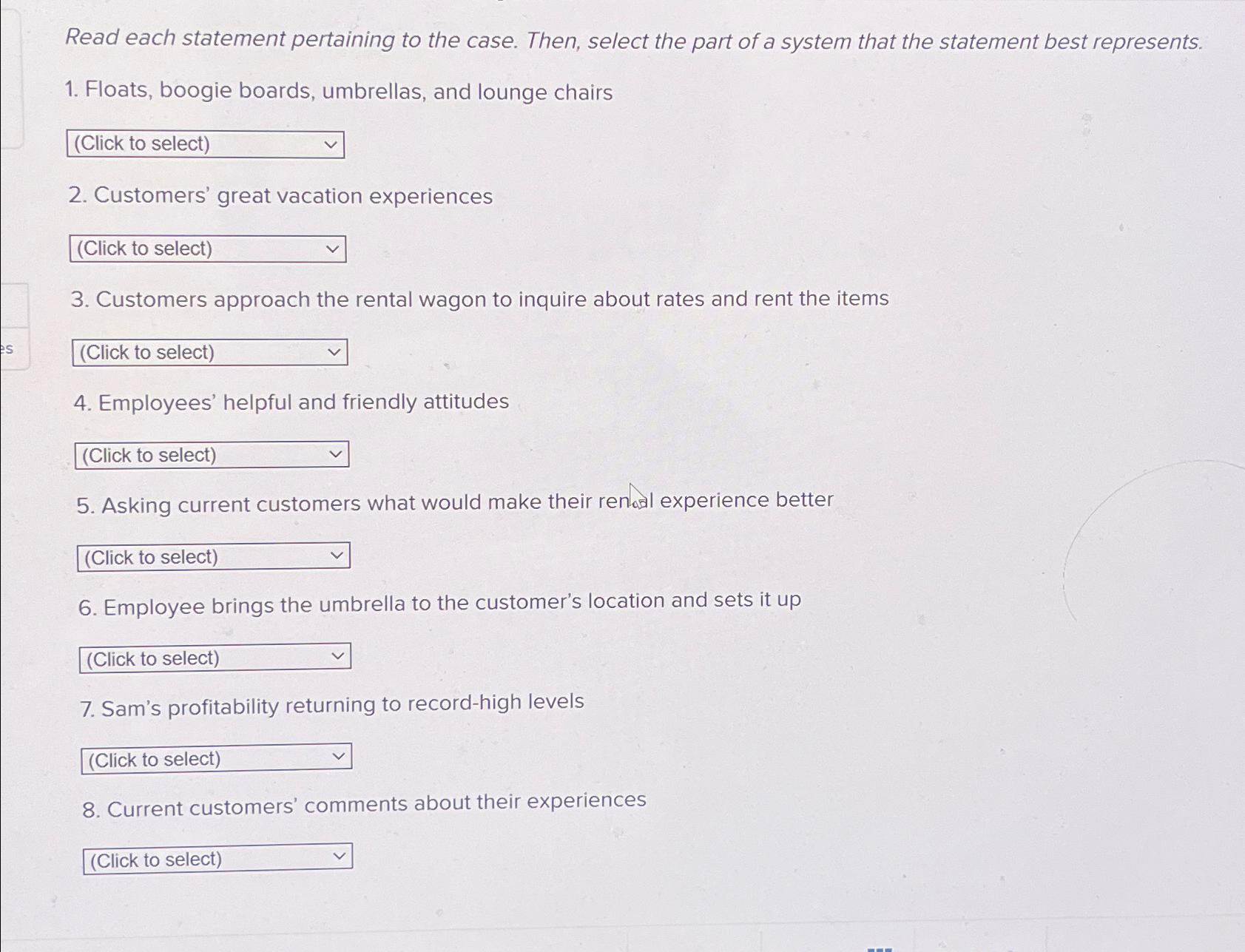 Solved Read each statement pertaining to the case. Then, | Chegg.com