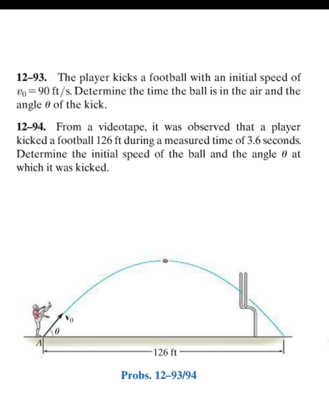 Solved 12-93. The player kicks a football with an initial | Chegg.com