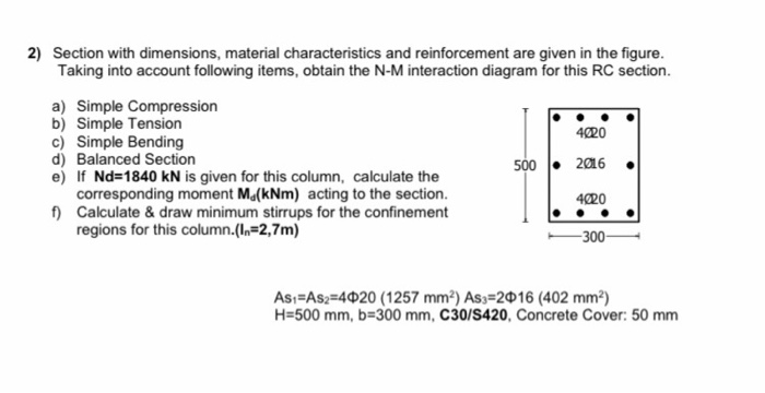 2) Section with dimensions, material characteristics | Chegg.com