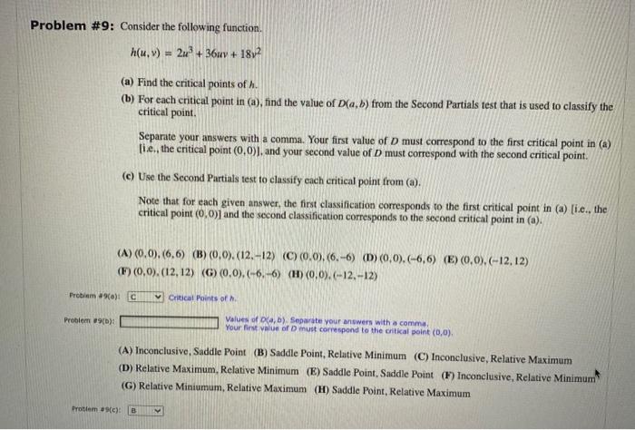Solved Problem \#9: Consider the following function. | Chegg.com