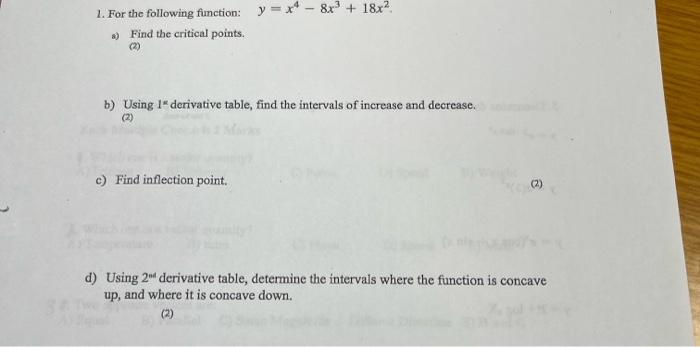 Solved 34 1. For the following function: a) Find the | Chegg.com