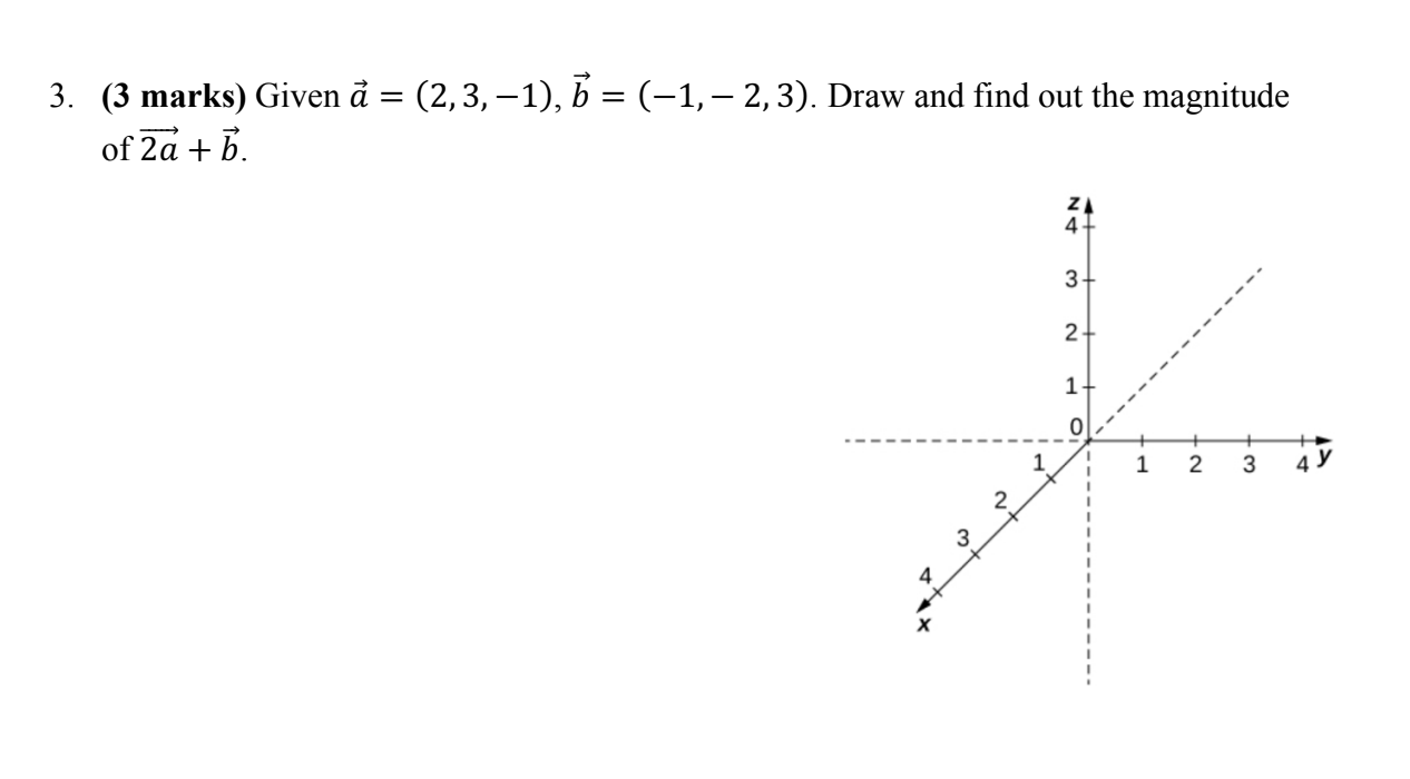 Solved (3 ﻿marks) ﻿Given vec(a)=(2,3,-1),vec(b)=(-1,-2,3). | Chegg.com