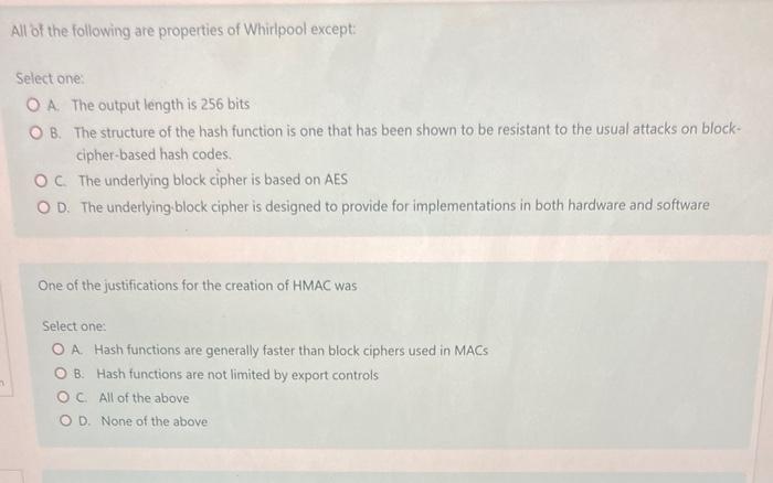 Solved Whirlpool is one of only two hash functions endorsed | Chegg.com