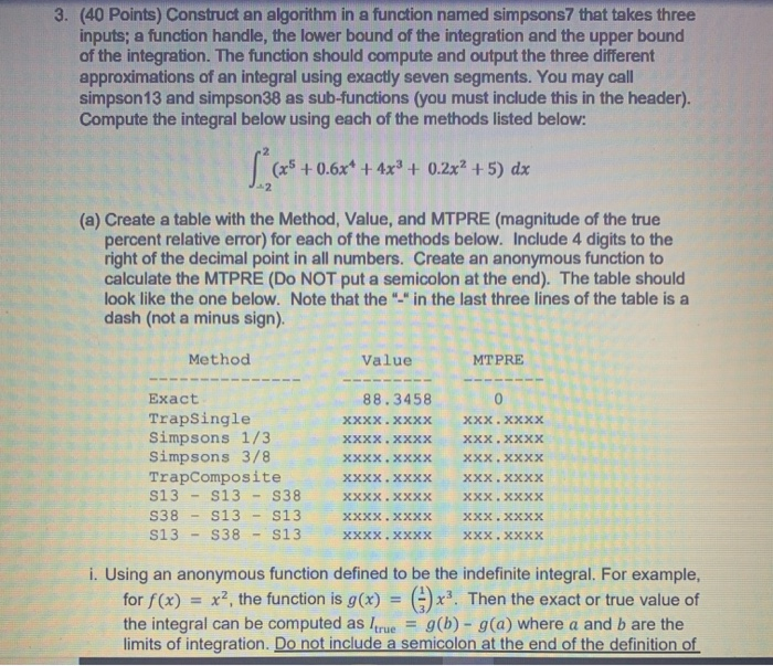 3 40 Points Construct An Algorithm In A Function 