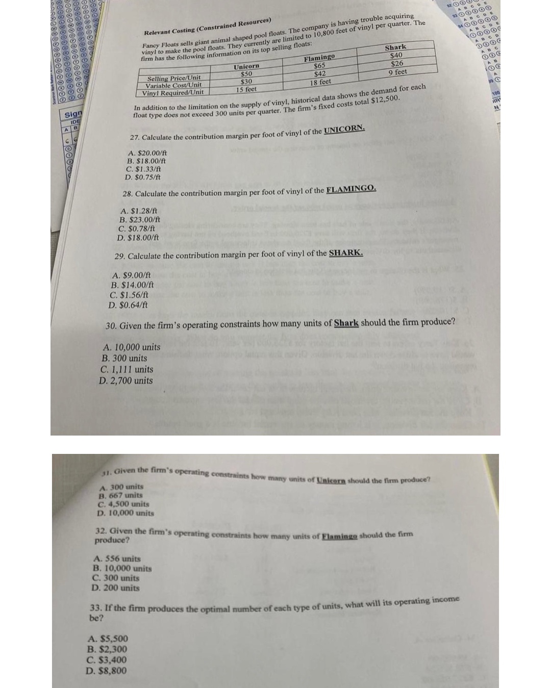 Solved Relevant Costing (Constrained Resources)Fancy Floats | Chegg.com