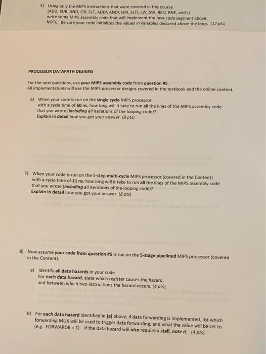 5) Using only the MIPS instructions that were covered | Chegg.com