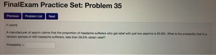 Solved FinalExam Practice Set: Problem 35 Previous Probler | Chegg.com