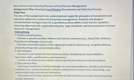 Solved Recruitment and Selection Process in Food Service | Chegg.com