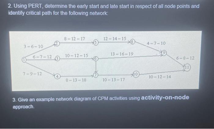 2. Using PERT, determine the early start and late | Chegg.com