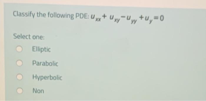 Solved Classify the following PDE: Uxx + 4xy Uy +u,= 0 | Chegg.com