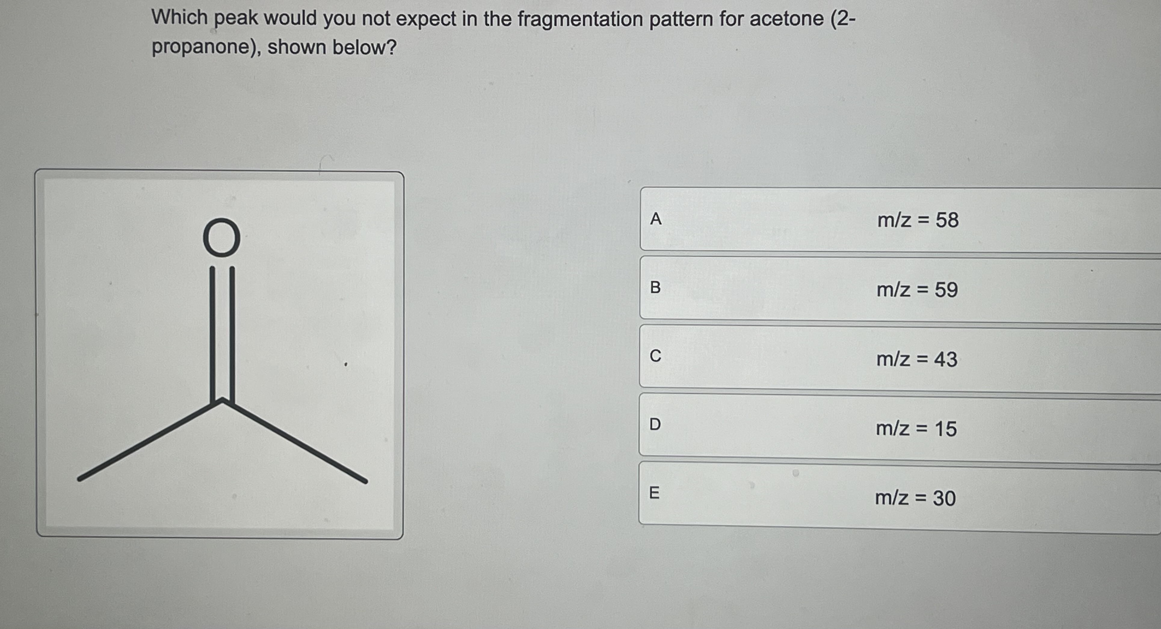 Solved Which peak would you not expect in the fragmentation | Chegg.com