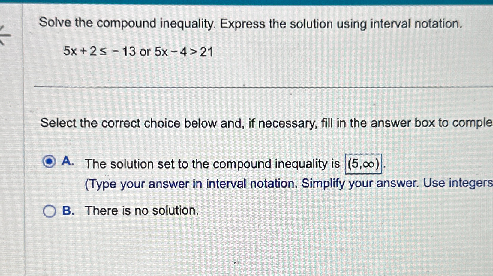 Solved Solve the compound inequality. Express the solution | Chegg.com