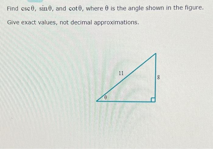 Solved Find cscθ,sinθ, and cotθ, where θ is the angle shown | Chegg.com