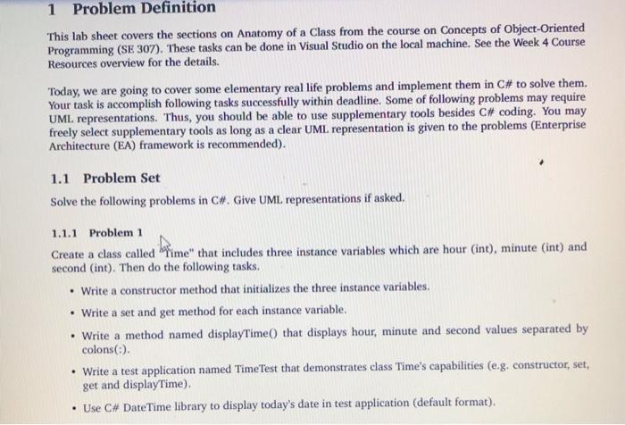 Solved 1 Problem Definition This lab sheet covers the | Chegg.com