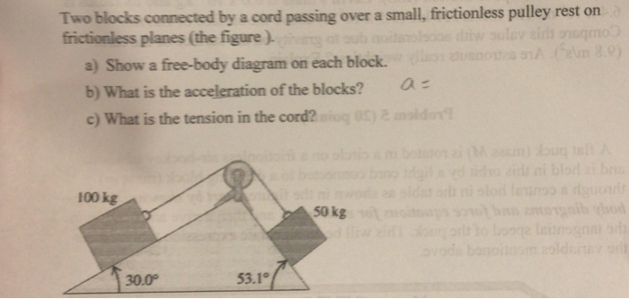 Solved Two blocks connected by a cord passing over a small, | Chegg.com