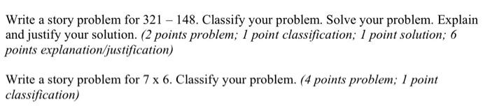 Write a story problem for 321−148. Classify your | Chegg.com