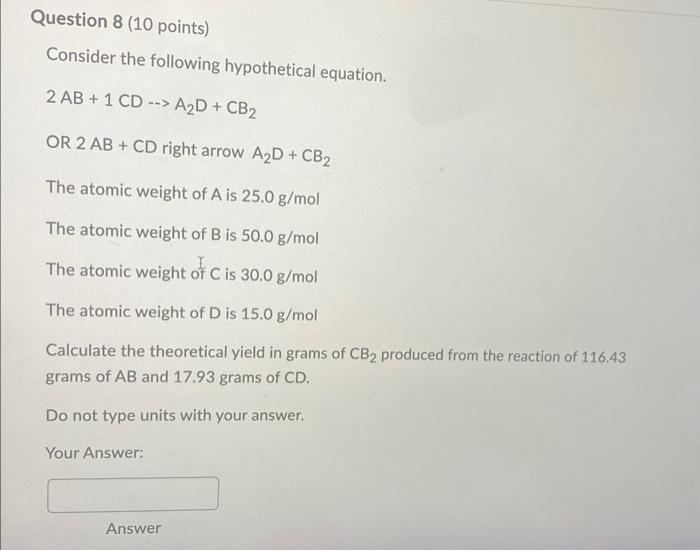 Solved Consider the following hypothetical equation. | Chegg.com