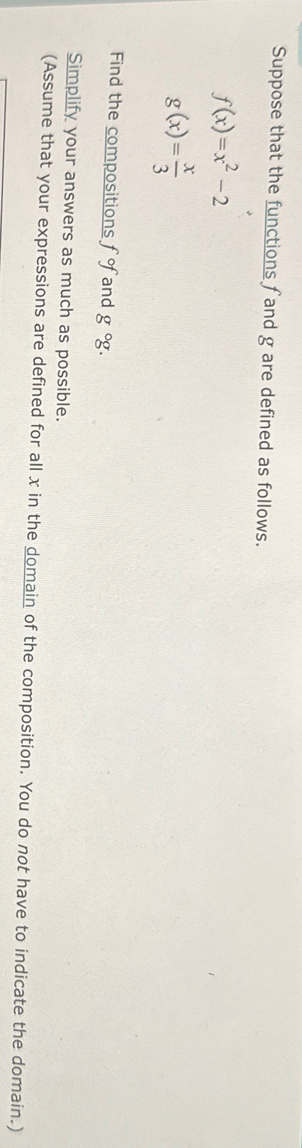 Solved Suppose that the functions f ﻿and g ﻿are defined as | Chegg.com