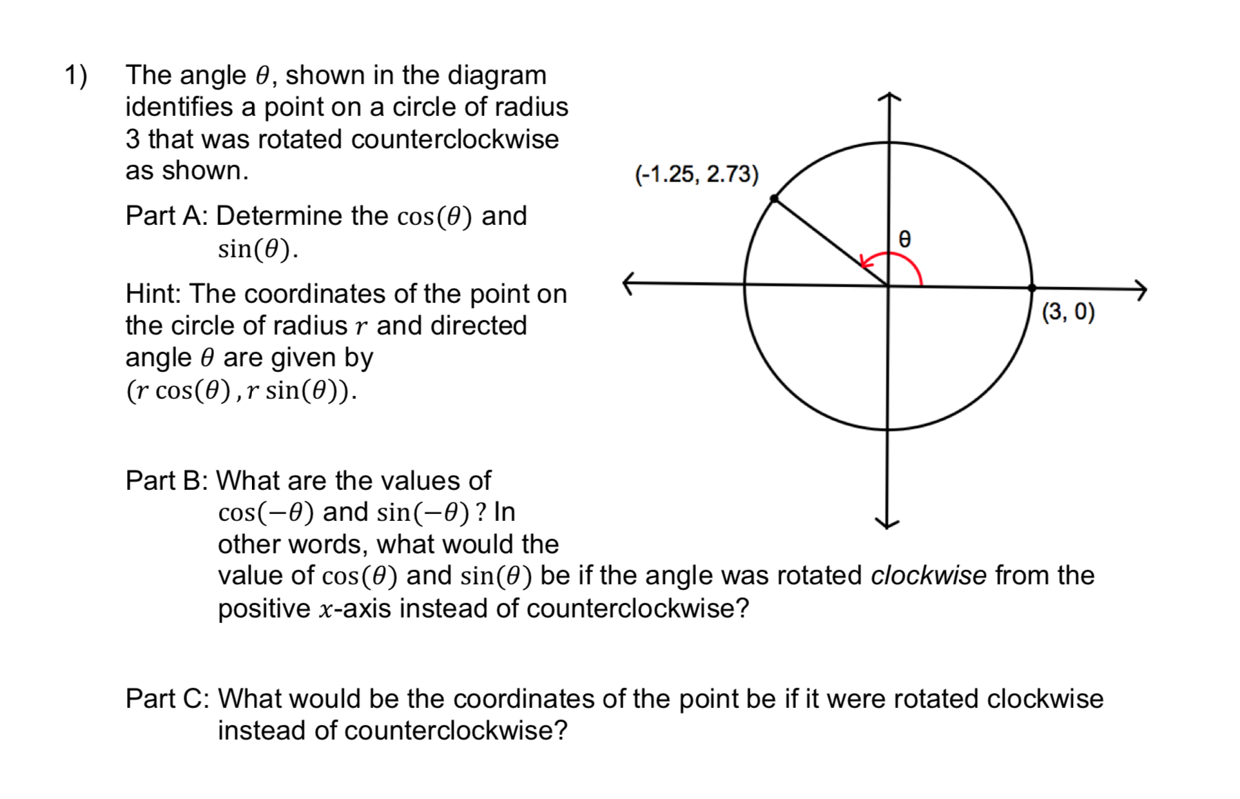 Solved The angle θ, ﻿shown in the diagramidentifies a point | Chegg.com