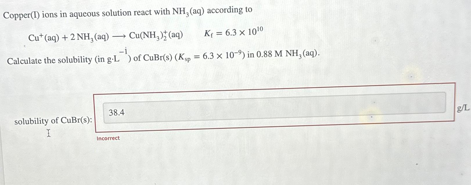 Solved Copper(I) ﻿ions in aqueous solution react with | Chegg.com