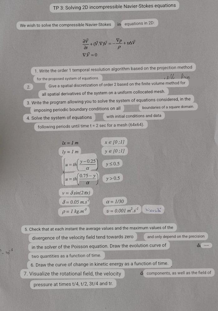 Solved TP 3: Solving 2D incompressible Navier-Stokes | Chegg.com