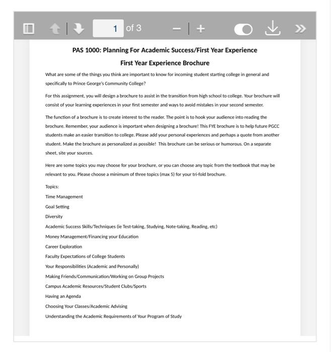 Solved 1 of 3 - + о >> PAS 1000: Planning For Academic | Chegg.com
