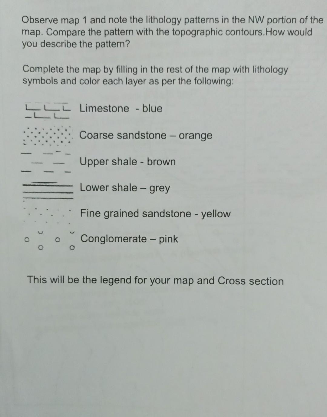 Solved Observe map 1 and note the lithology patterns in the | Chegg.com