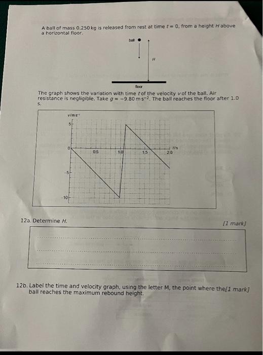 Solved A ball of mass 0.250 kg is released from rest at time | Chegg.com