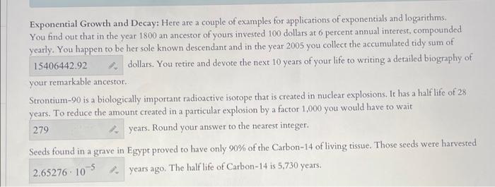 Solved Exponential Growth and Decay: Here are a couple of | Chegg.com