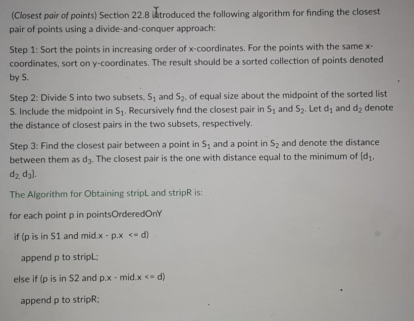 Solved (Closest pair of points) Section 22.8 iktroduced the | Chegg.com