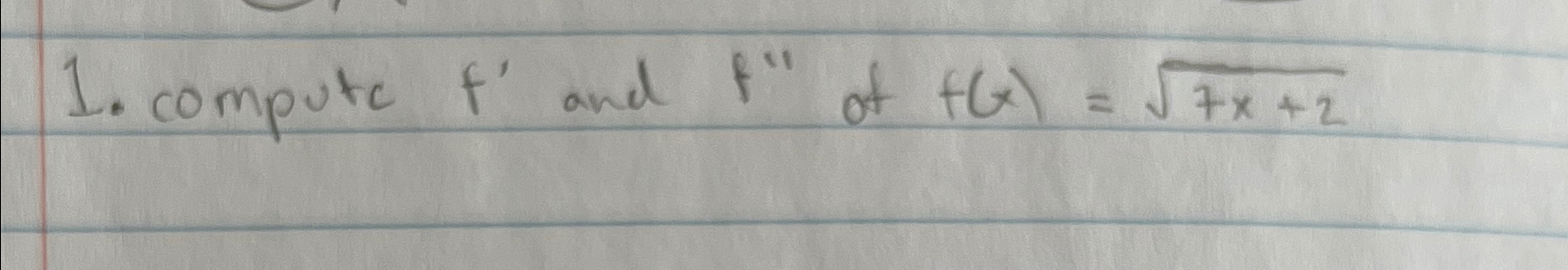 Solved compute f' ﻿and f'' ﻿of f(x)=7x+22 | Chegg.com