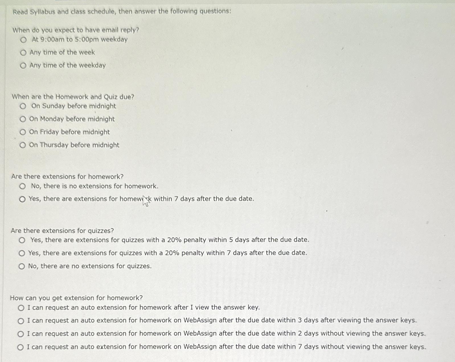 Solved Read Syllabus and class schedule, then answer the | Chegg.com