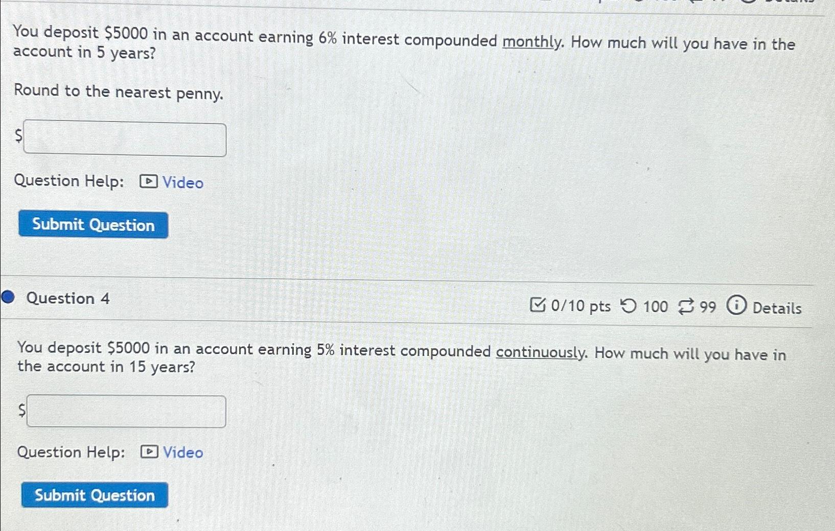 Solved You deposit $5000 ﻿in an account earning 6% ﻿interest | Chegg.com