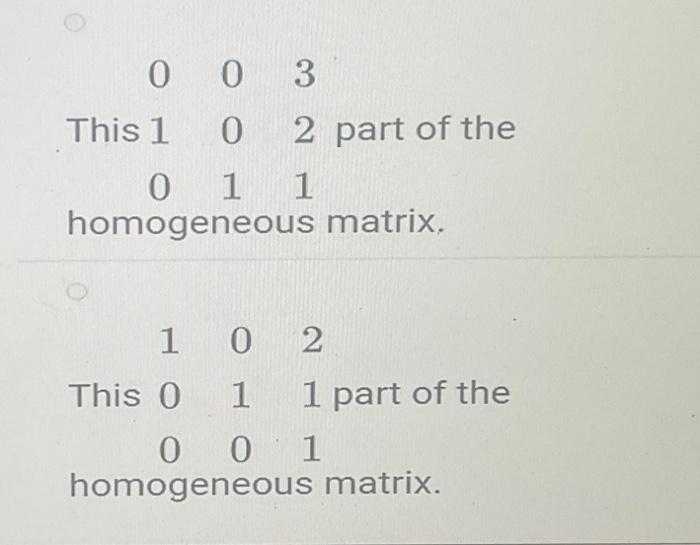Solved In a homogeneous transformation matrix, one of the | Chegg.com