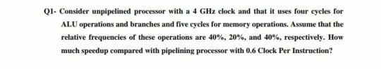 Solved QI- Consider unpipelined processor with a 4 GHz clock | Chegg.com