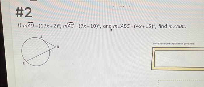 Solved If \( m \overparen{A D}=(17 x+2)^{\circ}, m | Chegg.com