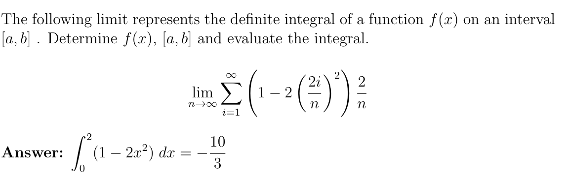 Solved The following limit represents the definite integral | Chegg.com