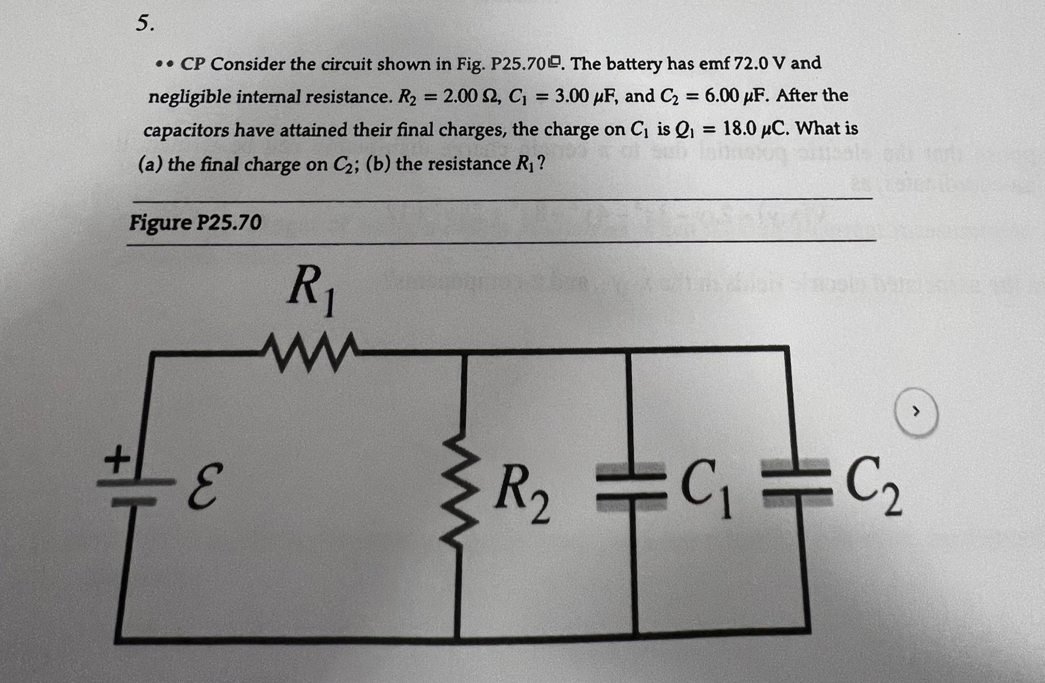 Solved negligible internal resistance. R2=2.00Ω,C1=3.00μF, | Chegg.com