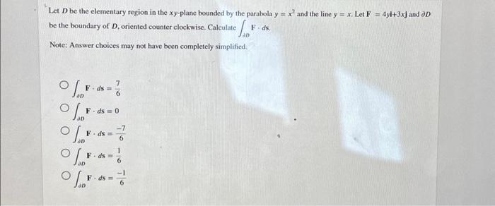 Solved Let D be the elementary region in the xy-plane | Chegg.com