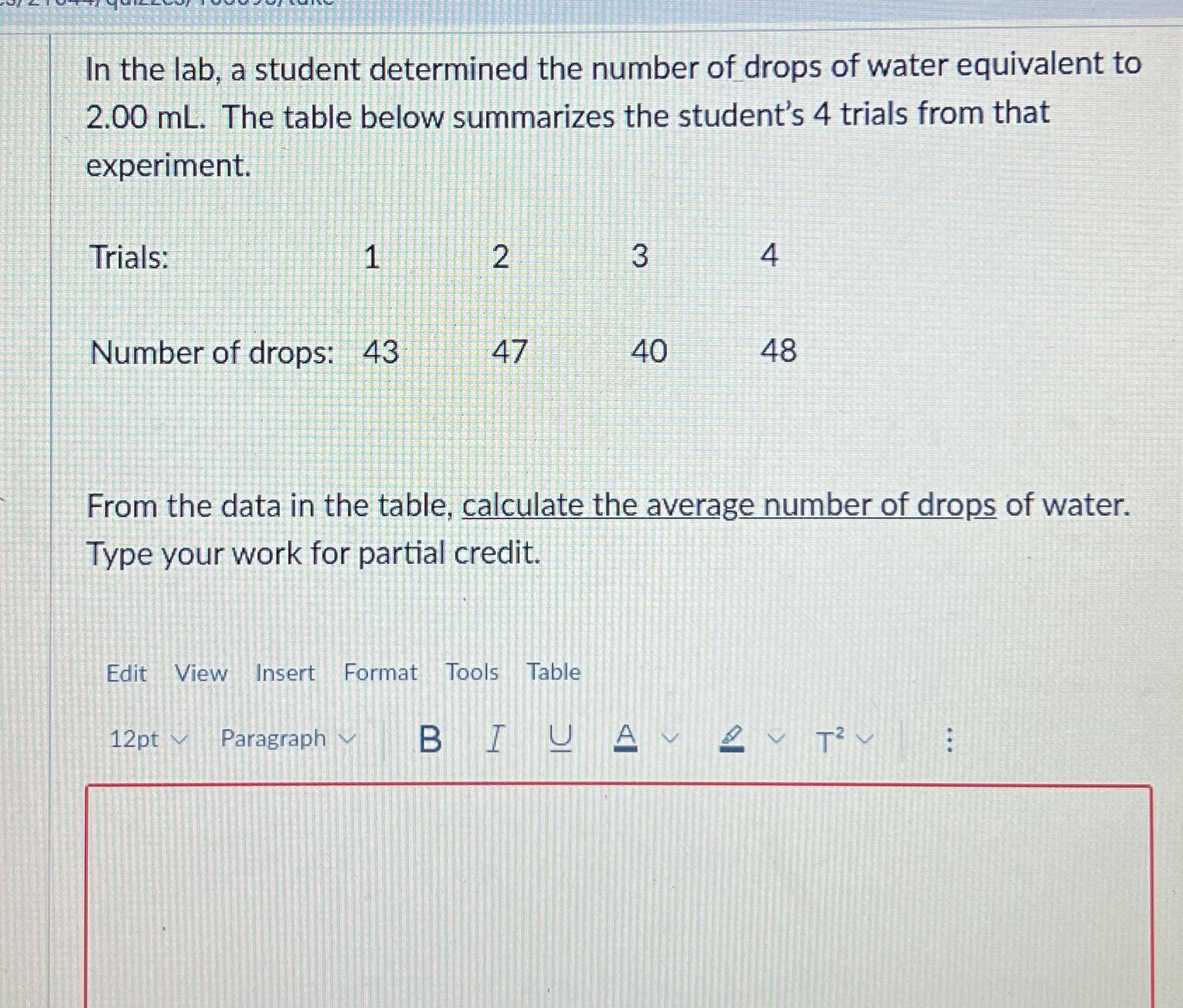 Solved In the lab, a student determined the number of drops | Chegg.com