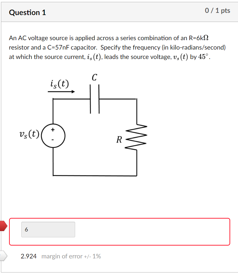 Solved Question 101 ﻿ptsAn AC ﻿voltage source is applied | Chegg.com