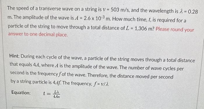 Solved The speed of a transverse wave on a string is v=503 | Chegg.com