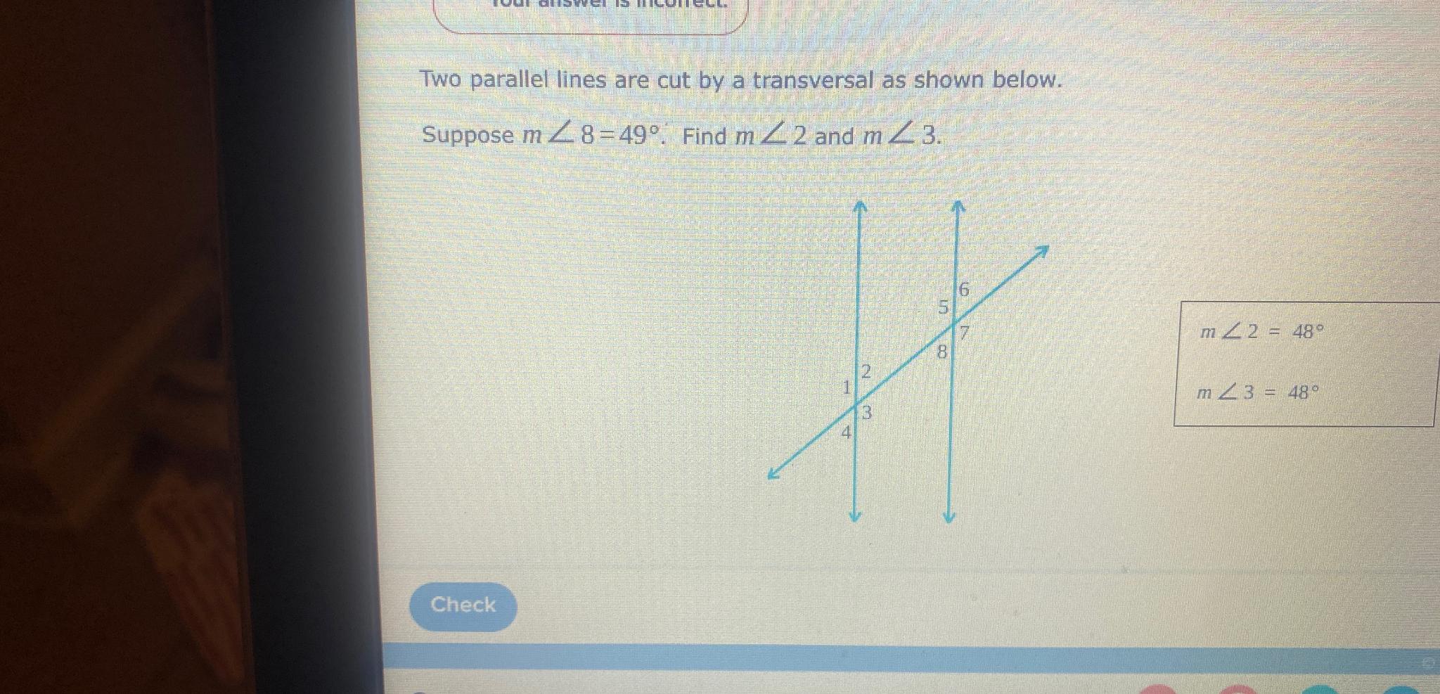 Solved Two parallel lines are cut by a transversal as shown | Chegg.com
