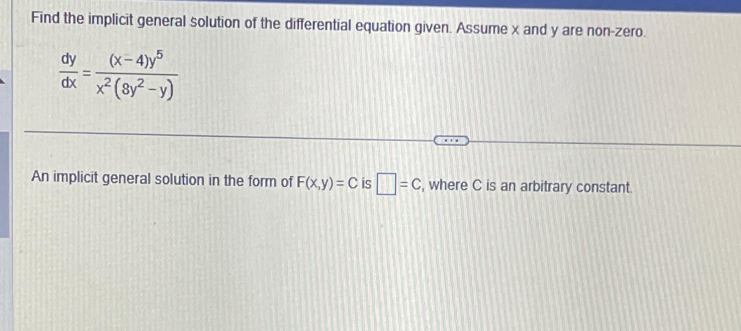 Solved Find the implicit general solution of the | Chegg.com