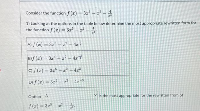 Solved Consider the function f(x)=3x5−x2−x34 1) Looking at | Chegg.com