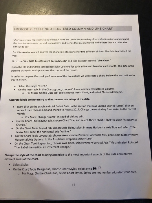 EXERCISE 7: CREATING A CLUSTERED COLUMN AND LINE | Chegg.com