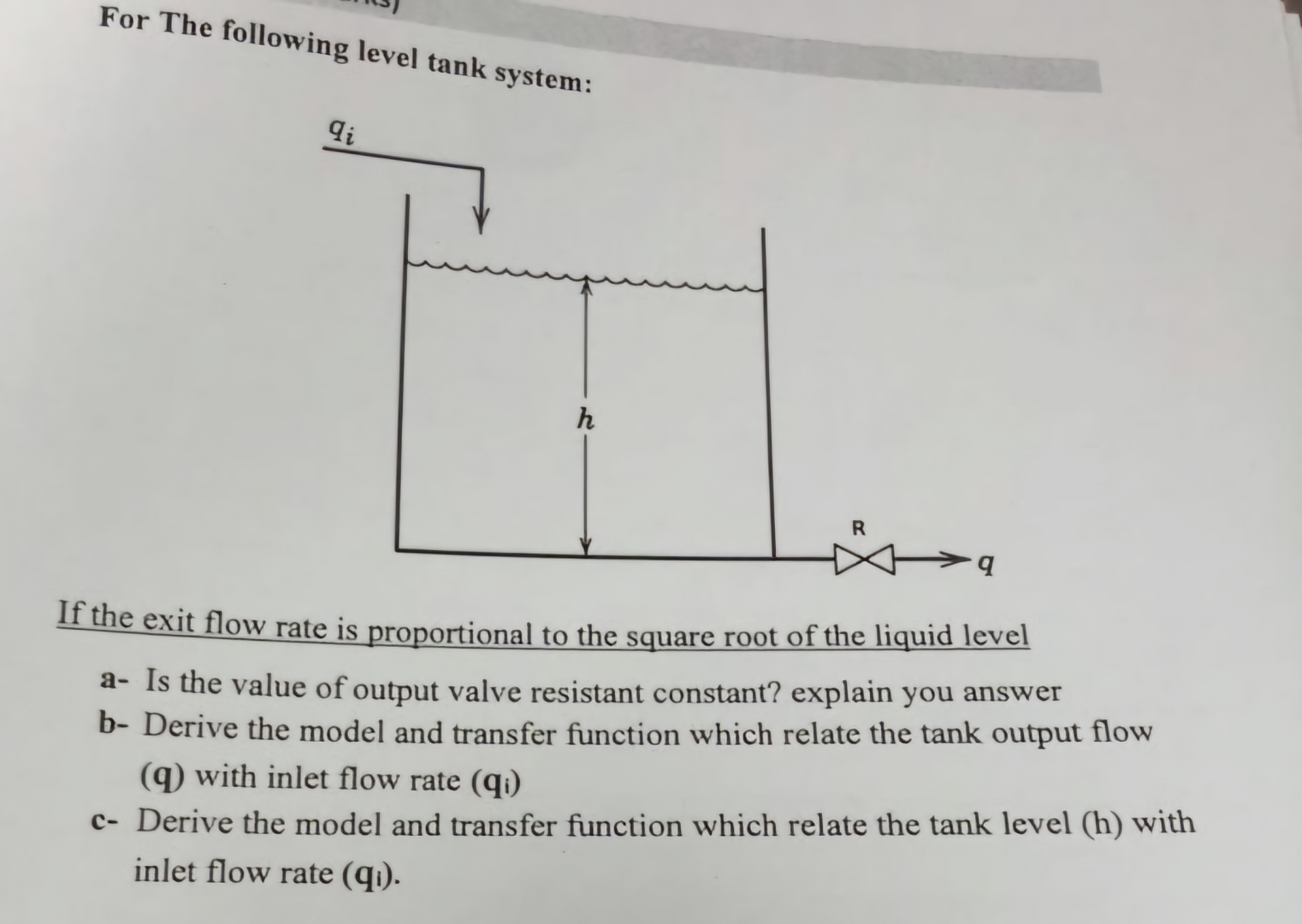 Solved For The following level tank system:If the exit flow | Chegg.com