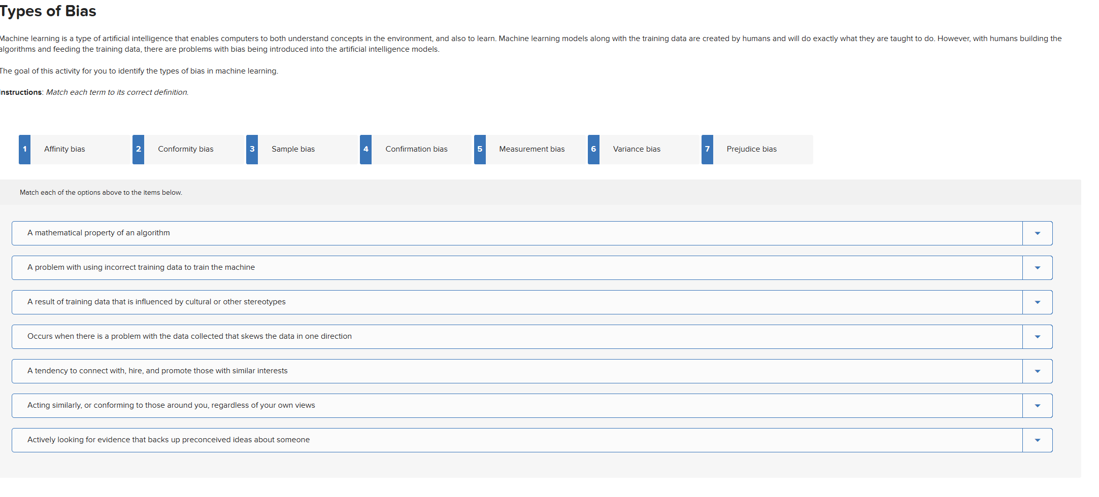 Solved Types of Bias algorithms and feeding the training | Chegg.com