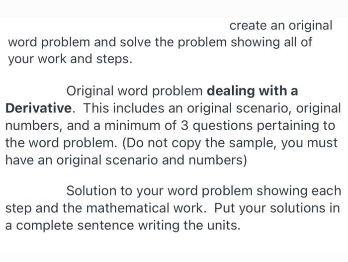Solved create an original word problem and solve the problem | Chegg.com