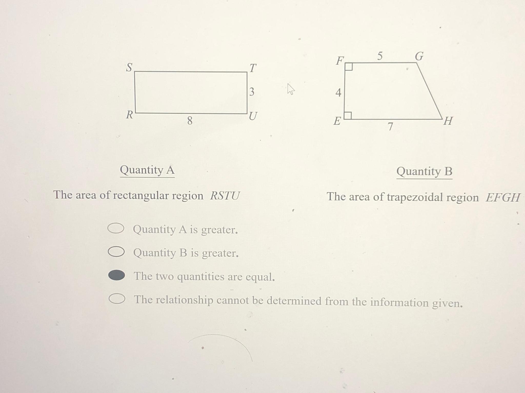 Solved Quantity AThe area of rectangular region RSTUQuantity | Chegg.com